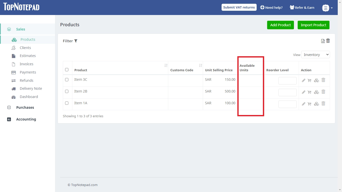 Steps to set-up available units tracking for multiple products