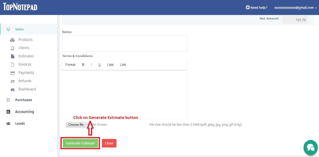 Steps to create an estimate or a quotation
