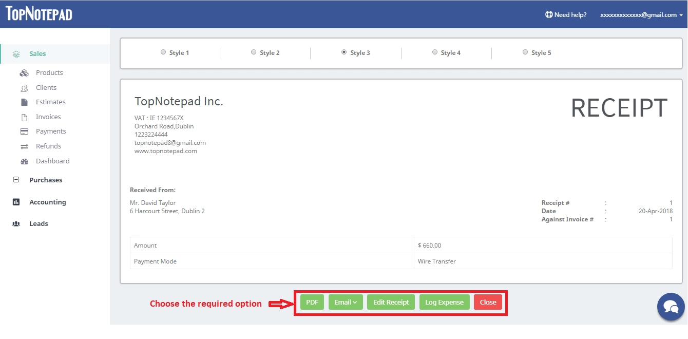 Steps to issue a payment receipt